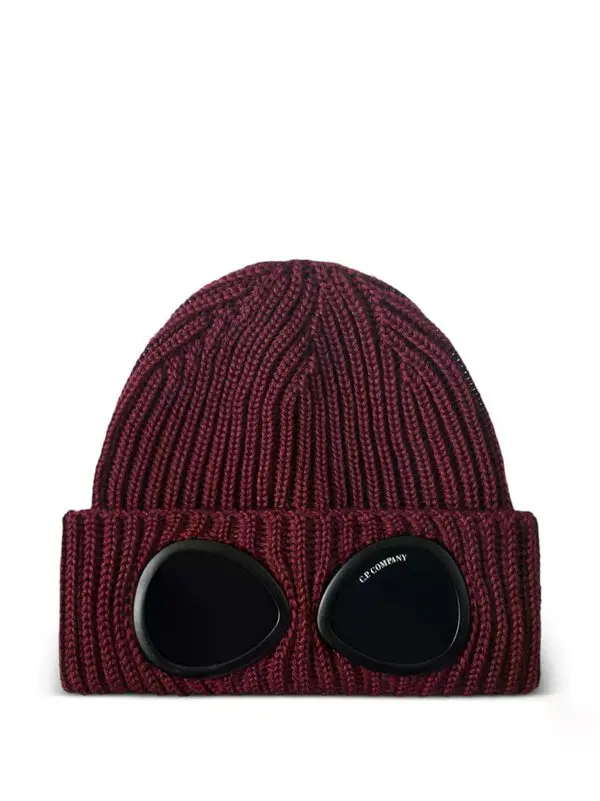 C.P. COMPANY Goggle Ribbed-knit Beanie Hat - Red