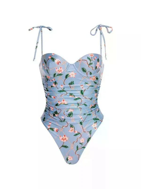 Agua Bendita Rábano Navegante Floral-print One-piece Swimsuit - Blue