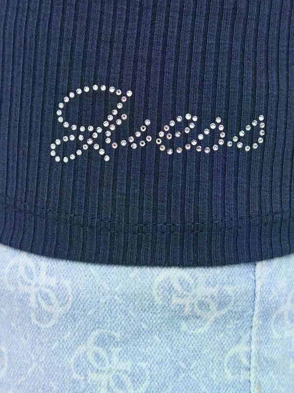 Guess Ribbed-knit Crystal-embellished Top
