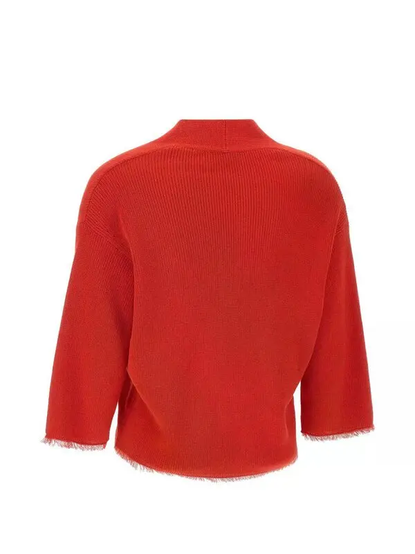 KANGRA Ribbed Fringed-hem Cardigan - Red