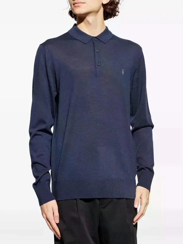 ALLSAINTS Buttoned Logo-embroidery Sweater - Blue