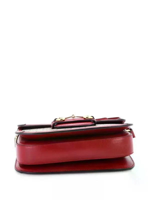 Gucci Horsebit 1955 Shoulder Bag Gg Coated Canvas With Leather - Red