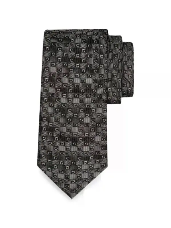 FERRAGAMO Gancini Silk Jacquard Tie - Black