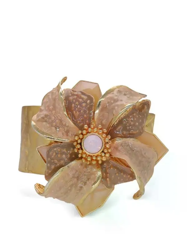 Vintage Floral Motif Cuff Bracelet - Gold