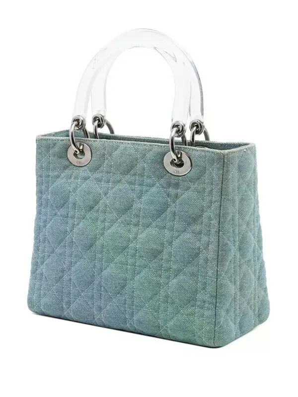 Dior 1999 Medium Denim Cannage Acrylic Handles Lady Satchel - Blue