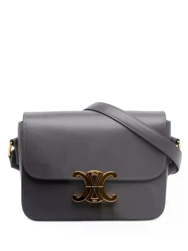 Celine Triomphe Crossbody Bag In Shiny Calfskin - Grey