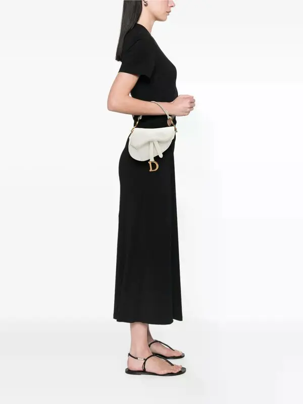 Dior Mini Oblique Embroidered Canvas Saddle Bag Satchel - White