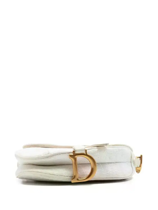 Dior Mini Oblique Embroidered Canvas Saddle Bag Satchel - White