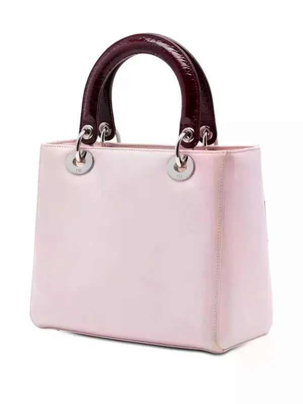 Dior 2015 Medium Calfskin Patent Embroidered Heart Lady Satchel - Pink