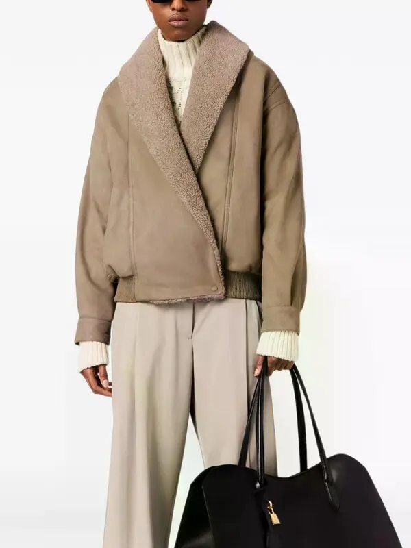 Stella McCartney Faux Shearling Trim Bomber Jacket - Neutrals