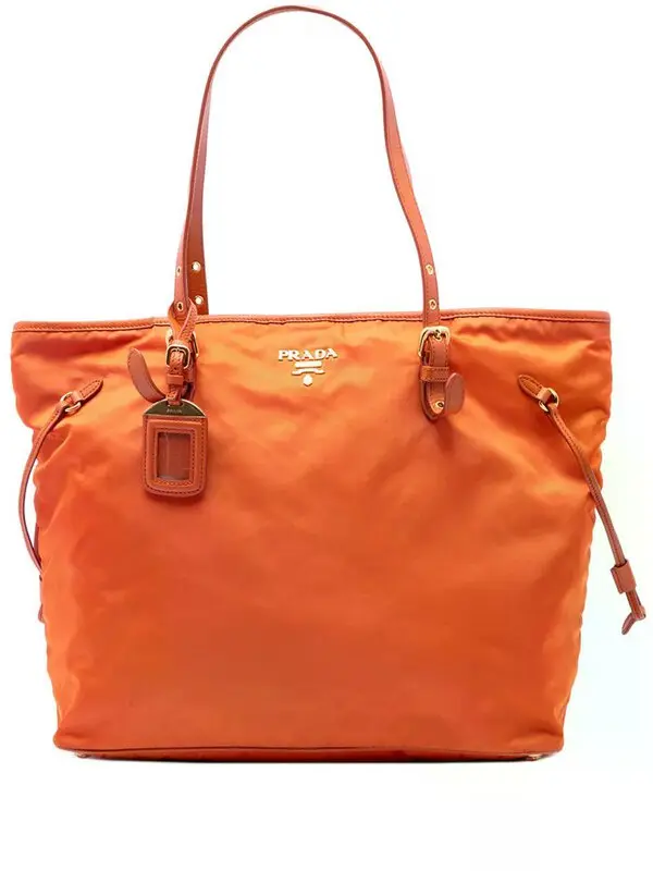 Prada 2010-2026 Saffiano Trimmed Tessuto Tote Bag - Orange