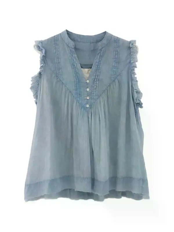PAHIESA FORMENTERA Pleated Ruffle Shirt - Blue
