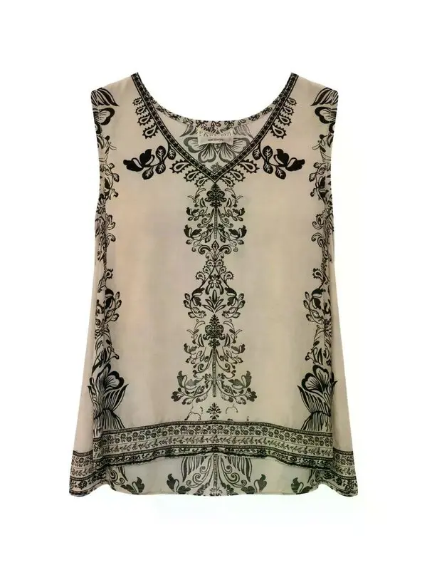 PAHIESA FORMENTERA Sleeveless V-neck Floral Print Top
