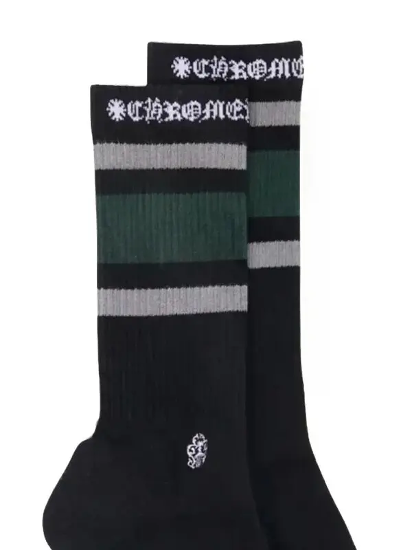 Chrome Hearts Striped Logo Print Crew Socks
