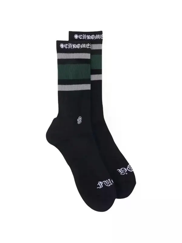Chrome Hearts Striped Logo Print Crew Socks - Black
