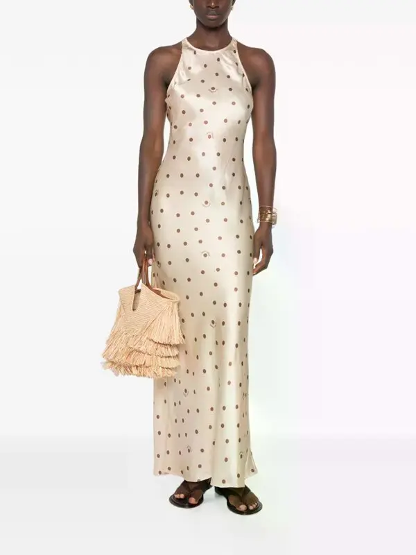 MC2 SAINT BARTH Polka Dot Silk Maxi Dress - Neutrals