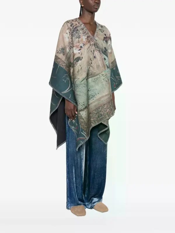 PIERRE-LOUIS MASCIA Pancake Graphic-print Blanket-stitch Cape - Neutrals