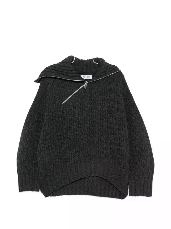 Attico Asymmetric-zip Ribbed-knit Sweater