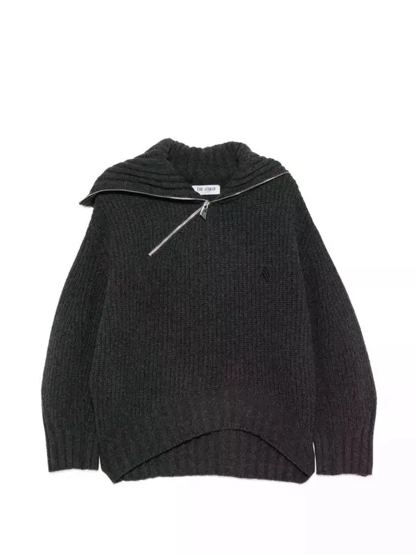 Attico Asymmetric Zip Ribbed Knit Sweater - Grey