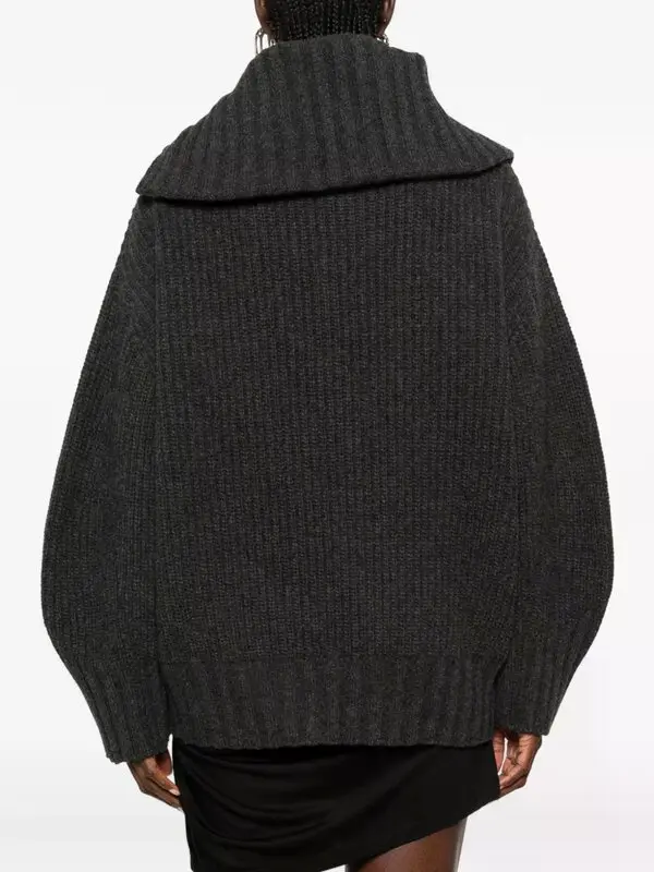 Attico Asymmetric Zip Ribbed Knit Sweater - Grey