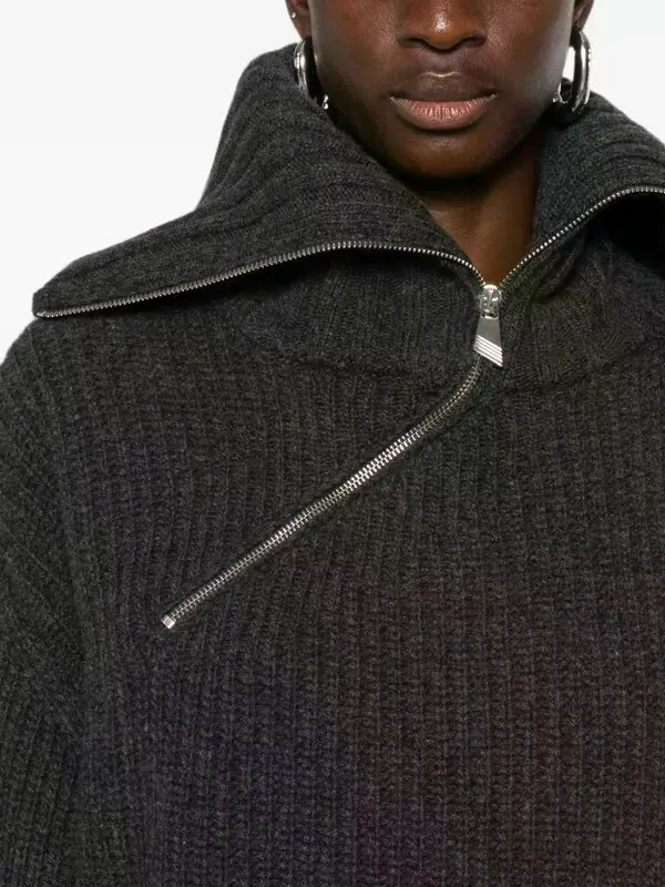 Attico Asymmetric Zip Ribbed Knit Sweater - Grey