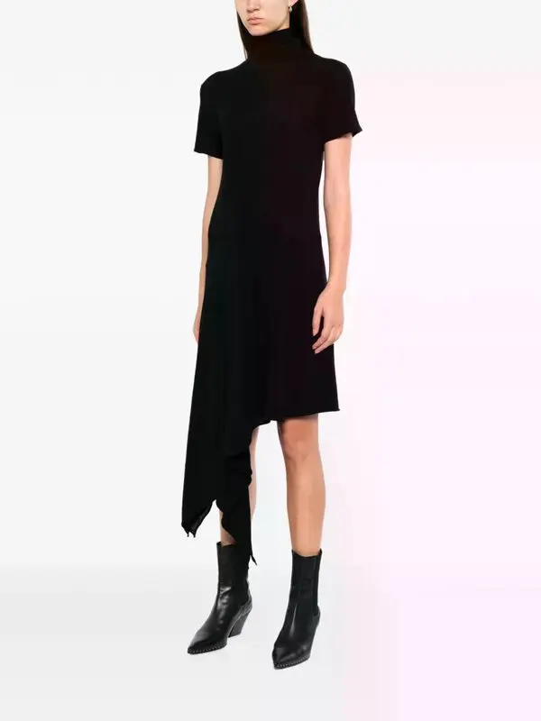 Yohji Yamamoto Cotton High-neck Dress With Asymmetric Hem