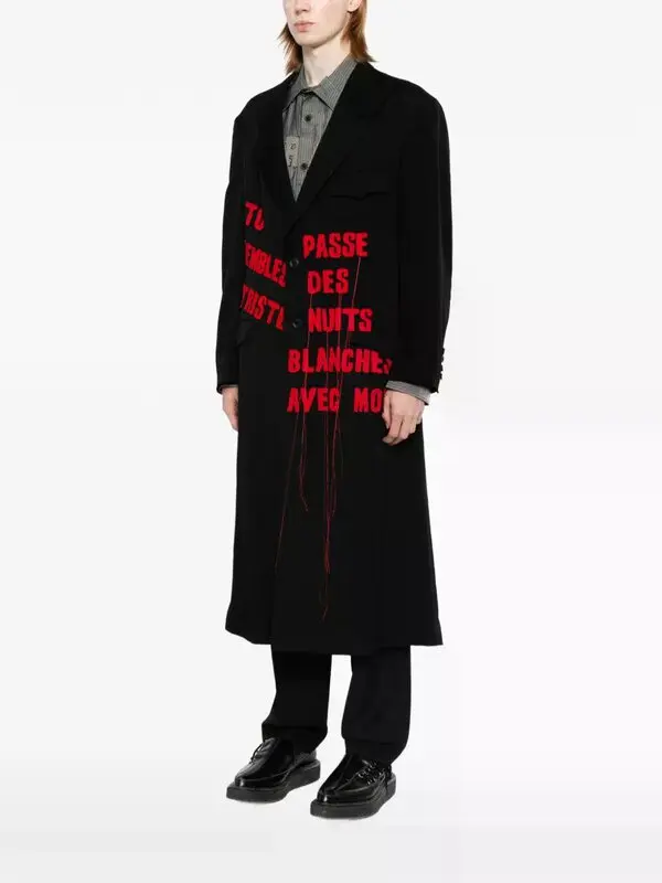 Yohji Yamamoto Slogan-print Single-breasted Coat