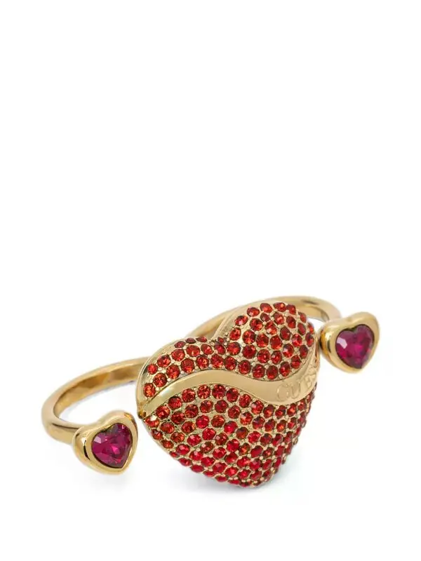 Guess Crystal-embellished Heart Motif Double Finger Ring - Gold