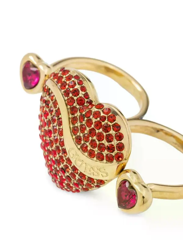 Guess Crystal-embellished Heart Motif Double Finger Ring