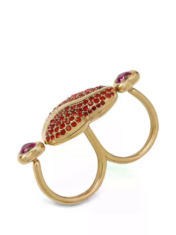 Guess Crystal-embellished Heart Motif Double Finger Ring