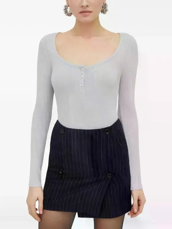 Guess Ribbed-knit Crystal-embellished Long-sleeve Top - Grey