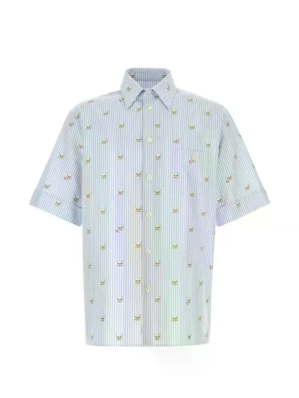 Valentino Garavani Cotton Oxford Shirt With Le Chat De La Maison Print - Blue