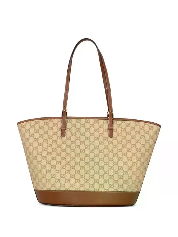 Gucci Large Velvet Gg-motif Leather-trim Tote Bag - Neutrals