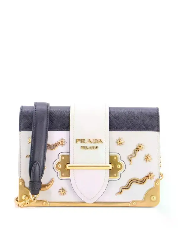 Prada Cahier Embellished Leather Small Crossbody Bag - White