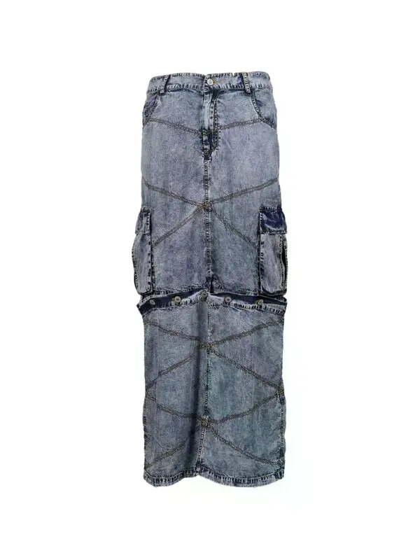 YUEQI QI Acid Wash Convertible Maxi Skirt - Blue