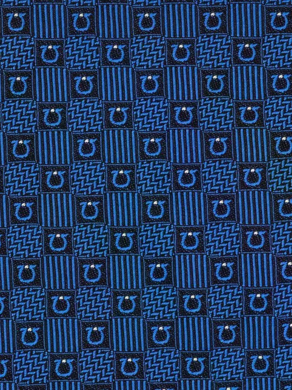 FERRAGAMO Gancini Silk Jacquard Tie - Blue