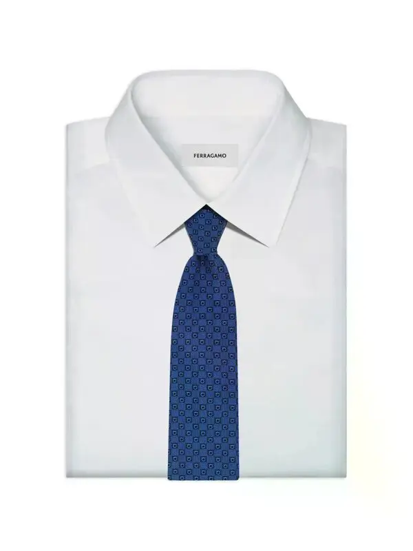 FERRAGAMO Gancini Silk Jacquard Tie - Blue