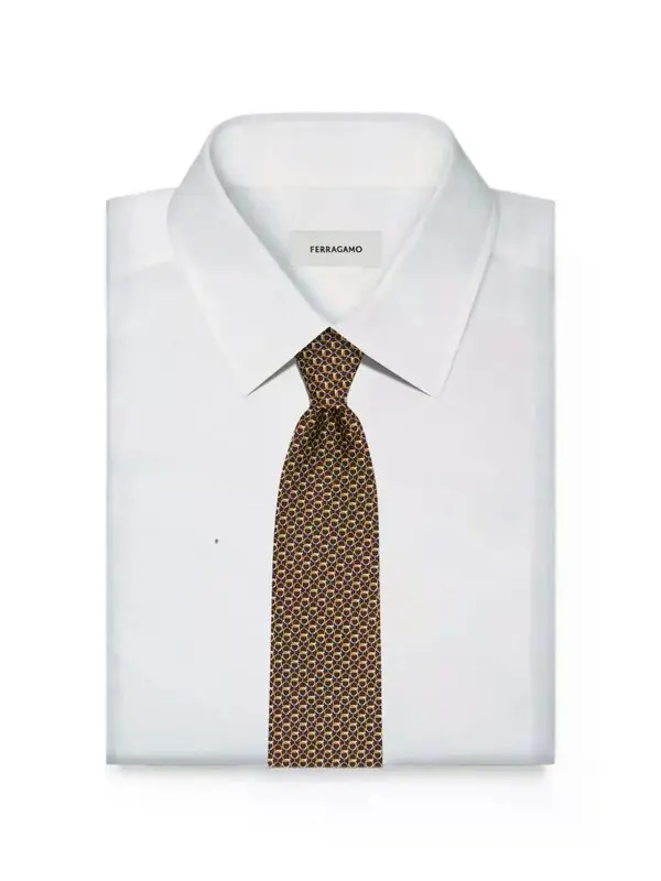 FERRAGAMO Gancini Links Print Silk Tie