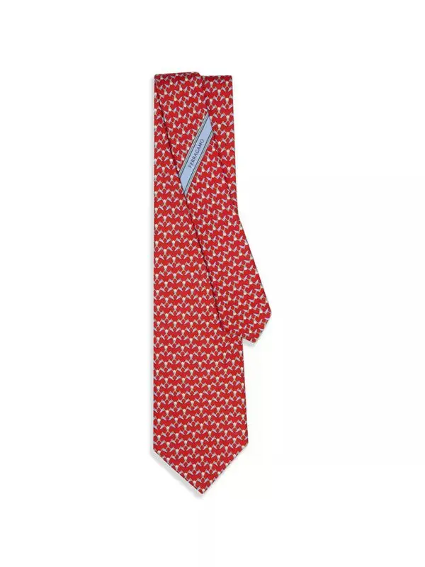 FERRAGAMO Club Print Silk Neck Tie - Red