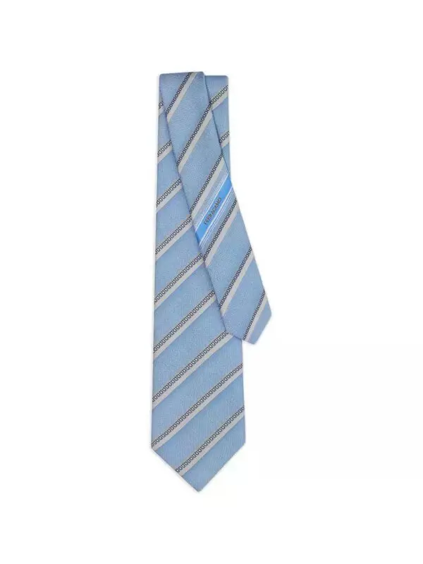 FERRAGAMO Regimental Jacquard Silk Tie - Blue