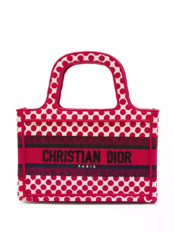 Dior 2020 Dioramour Mini Embroidered Canvas Dots Book Tote Bag - Red