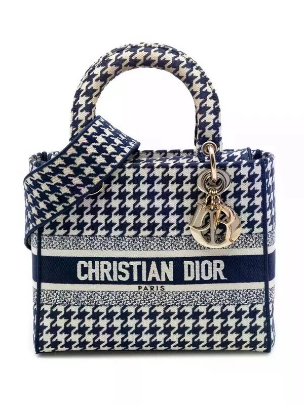 Dior 2021 Medium Embroidered Canvas Houndstooth Lady Satchel