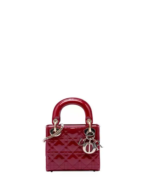 Dior 2019 Mini Patent Cannage Lady Satchel - Red