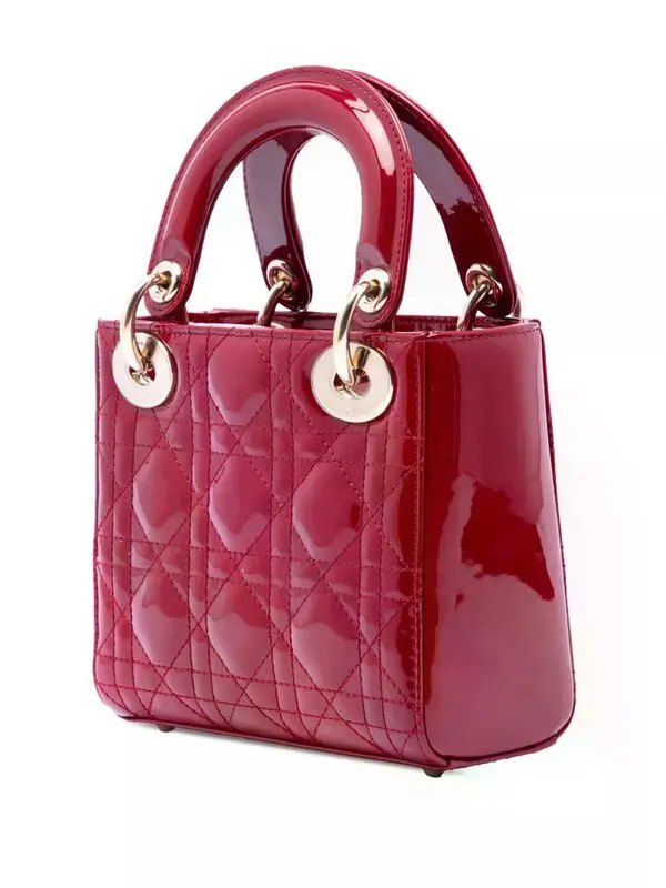 Dior Mini Patent Cannage Lady Satchel - Red