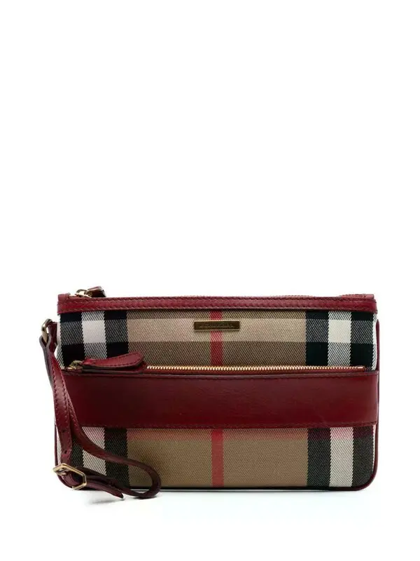 Burberry 2000-2017 House Check Canvas Wristlet Clutch Bag - Red