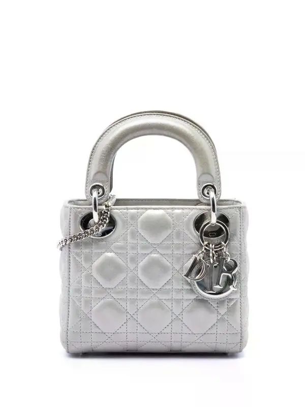 Dior 2016 Mini Iridescent Lambskin Cannage Lady Satchel - Silver