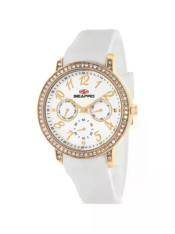 SEAPRO 37mm Chronograph Watch With Silicone Strap - Silver