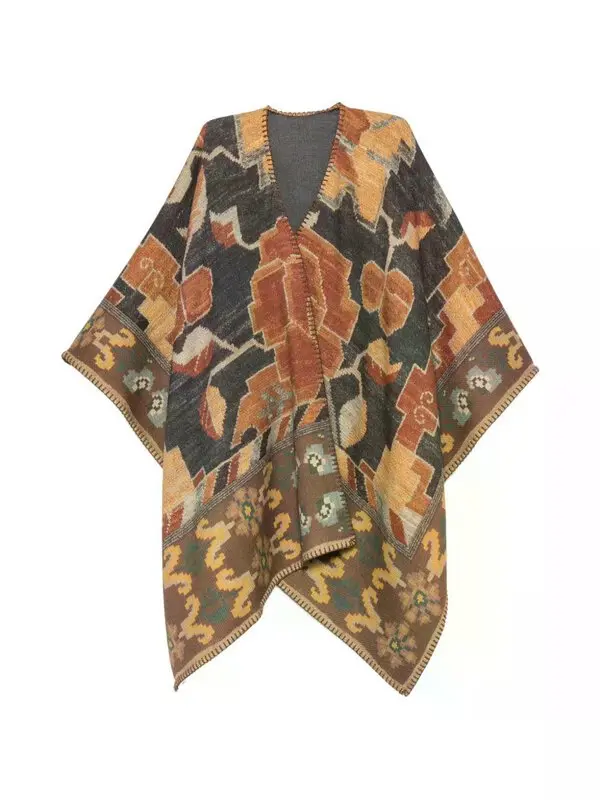 PIERRE-LOUIS MASCIA Abstract Pattern Blanket-stitch Cape - Brown