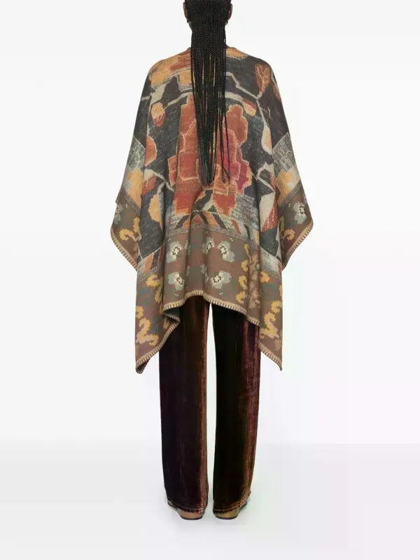 PIERRE-LOUIS MASCIA Abstract Pattern Blanket-stitch Cape - Brown