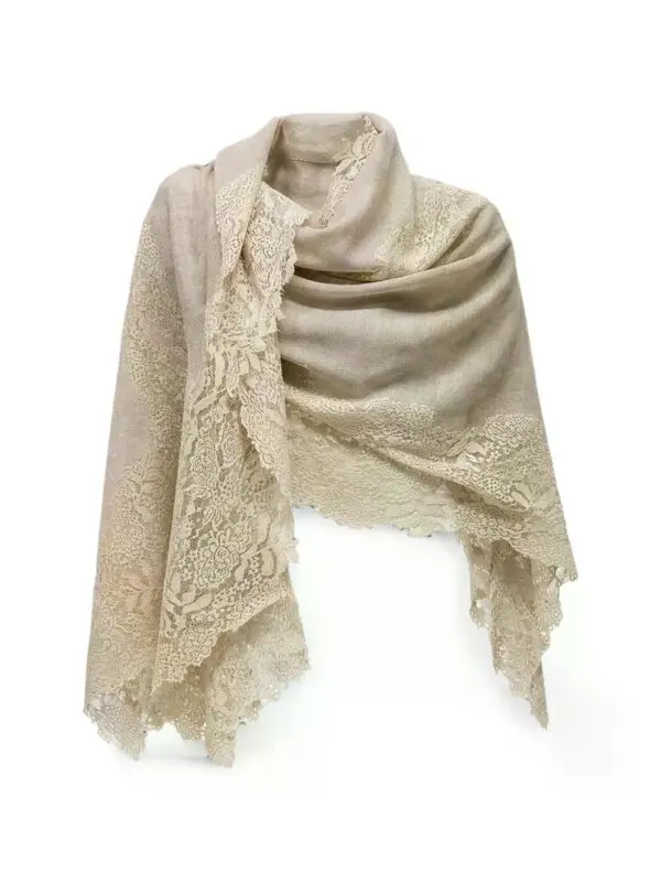 PAHIESA FORMENTERA Lace-trim Cashmere Scarf